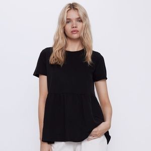 Zara | Tops | Zara Ruffle Tshirt In Black | Poshmark